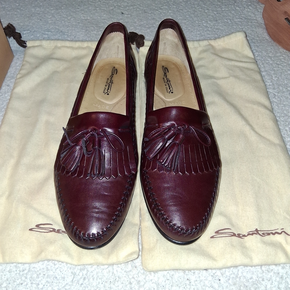 Santoni Men's Marc Rich Burgundy Leather Loafers - Gem